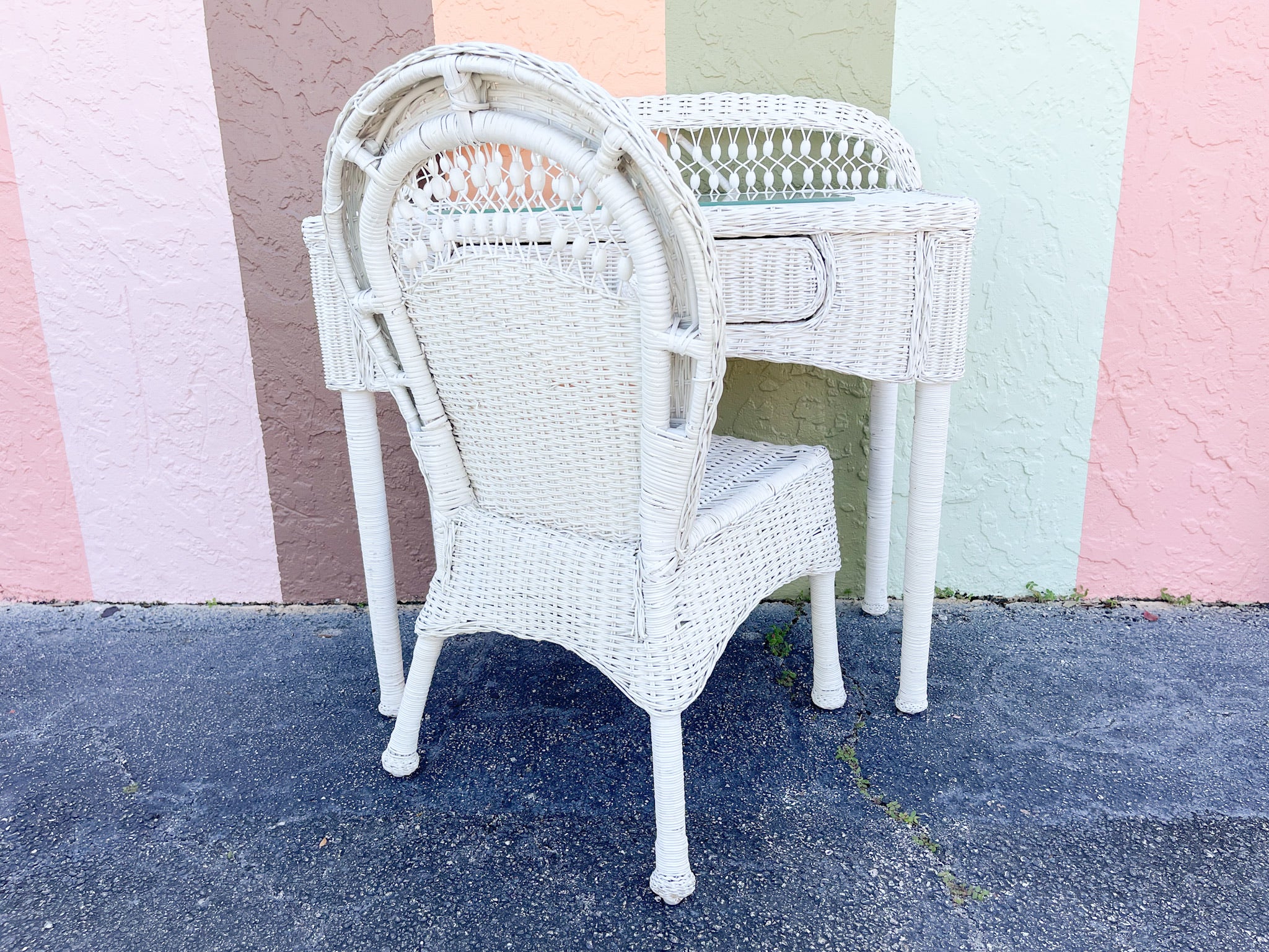 White Wicker Vanity Chair Antique & Vintage Wicker Chair For Sale